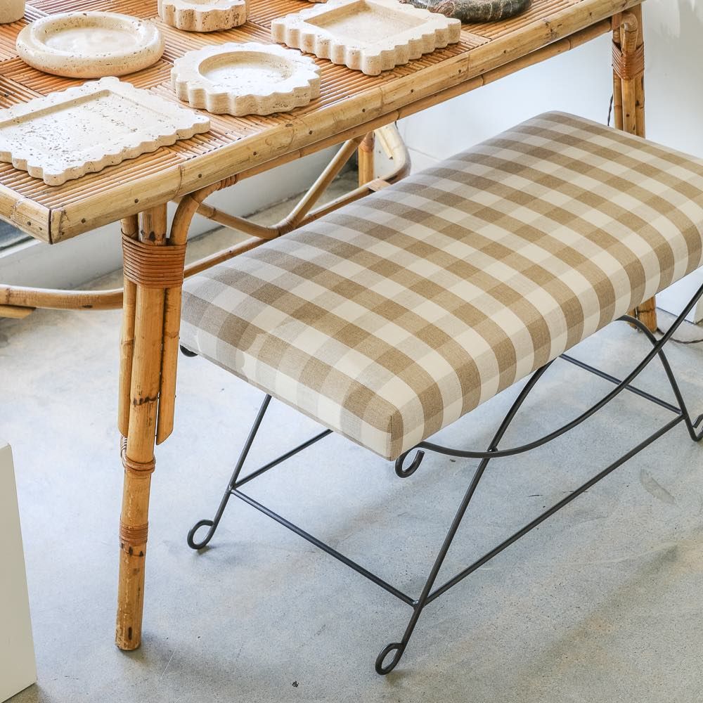 Panoplie - Panoplie Iron Loop Bench, Tan Gingham