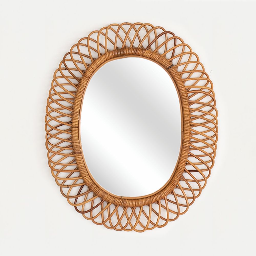 Panoplie - Large Italian Oval Rattan Mirror