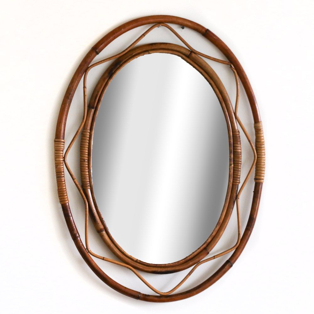 Panoplie - Large Italian Rattan Oval Mirror