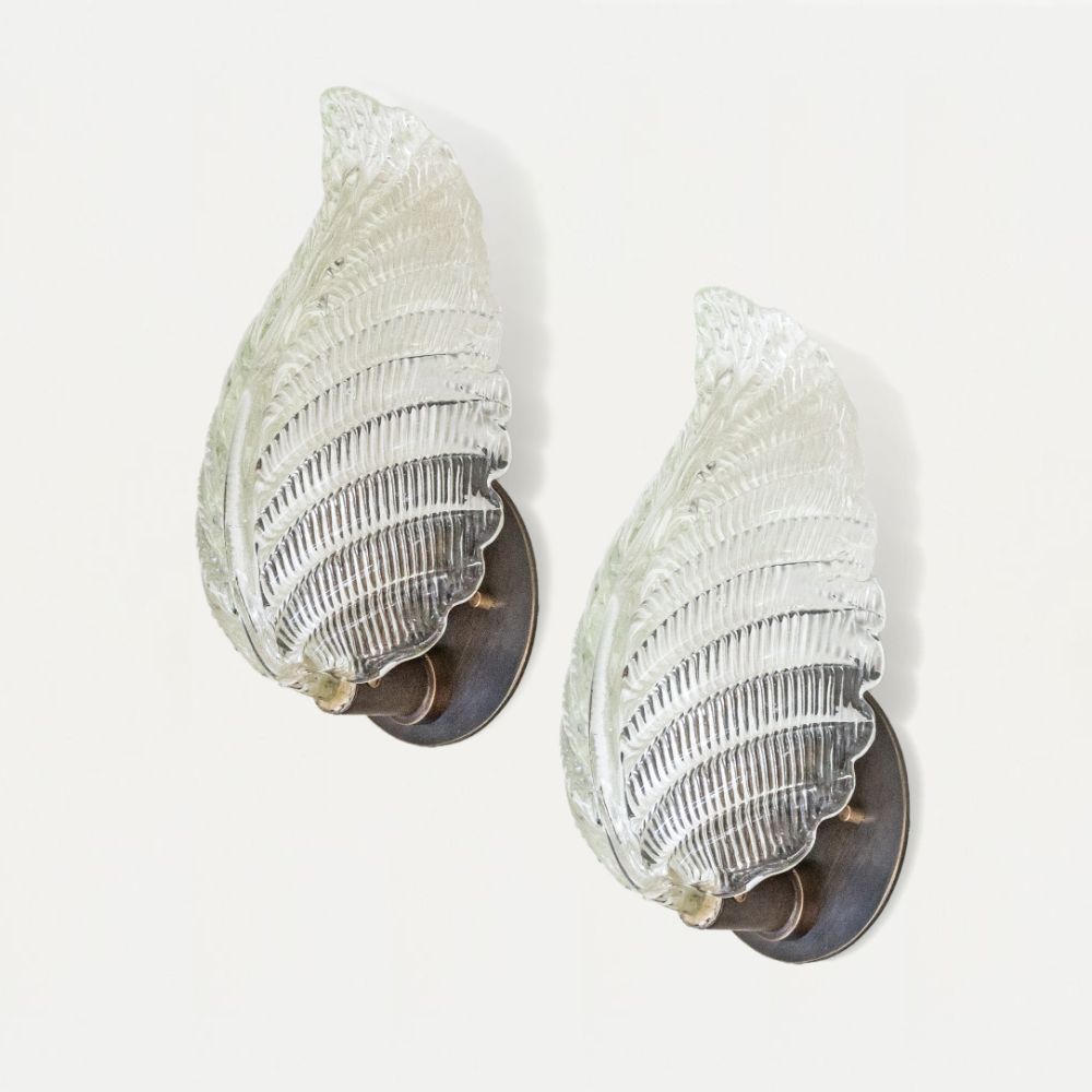 Panoplie - Pair of Italian Glass Leaf Sconces