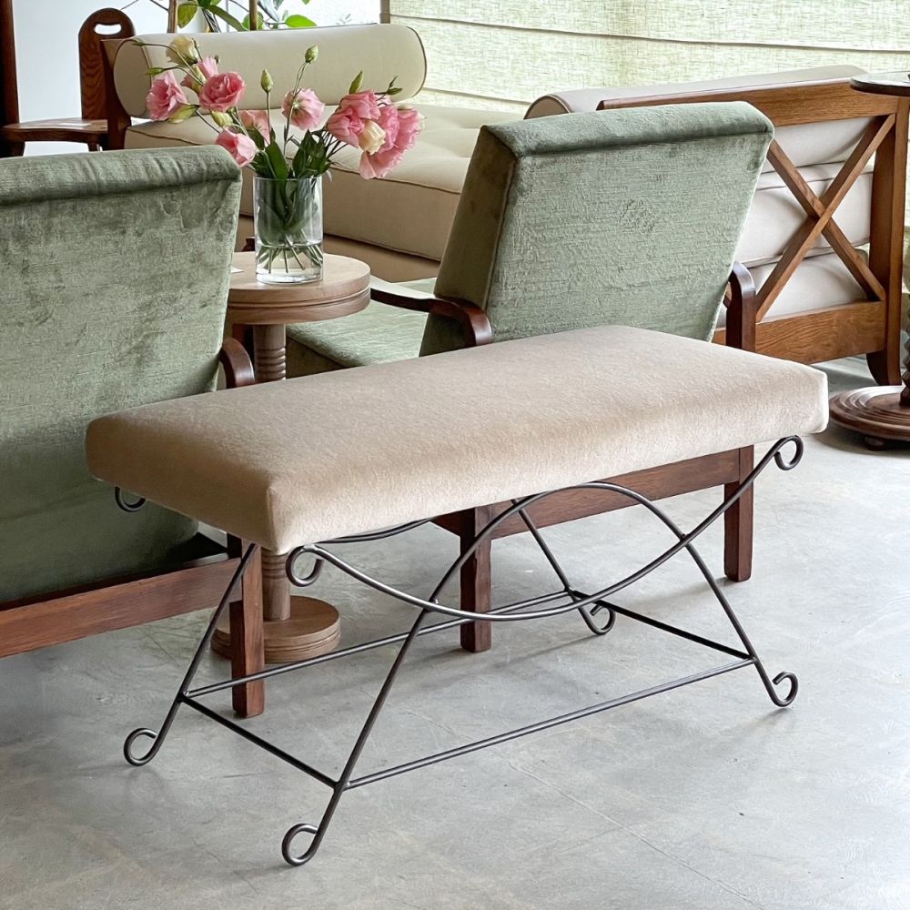 Panoplie - Panoplie Iron Loop Bench, Brown Mohair