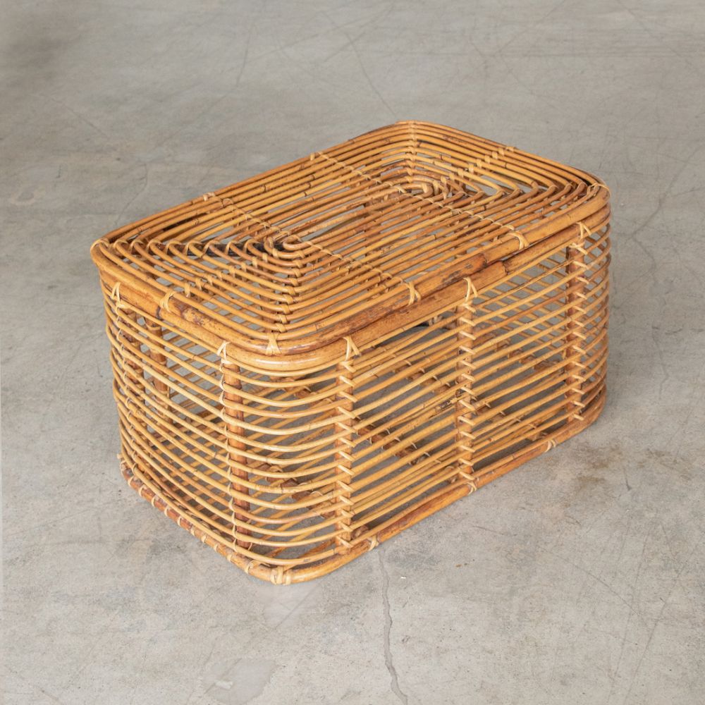 Panoplie - 1960's Italian Rattan Basket with Hinged Lid