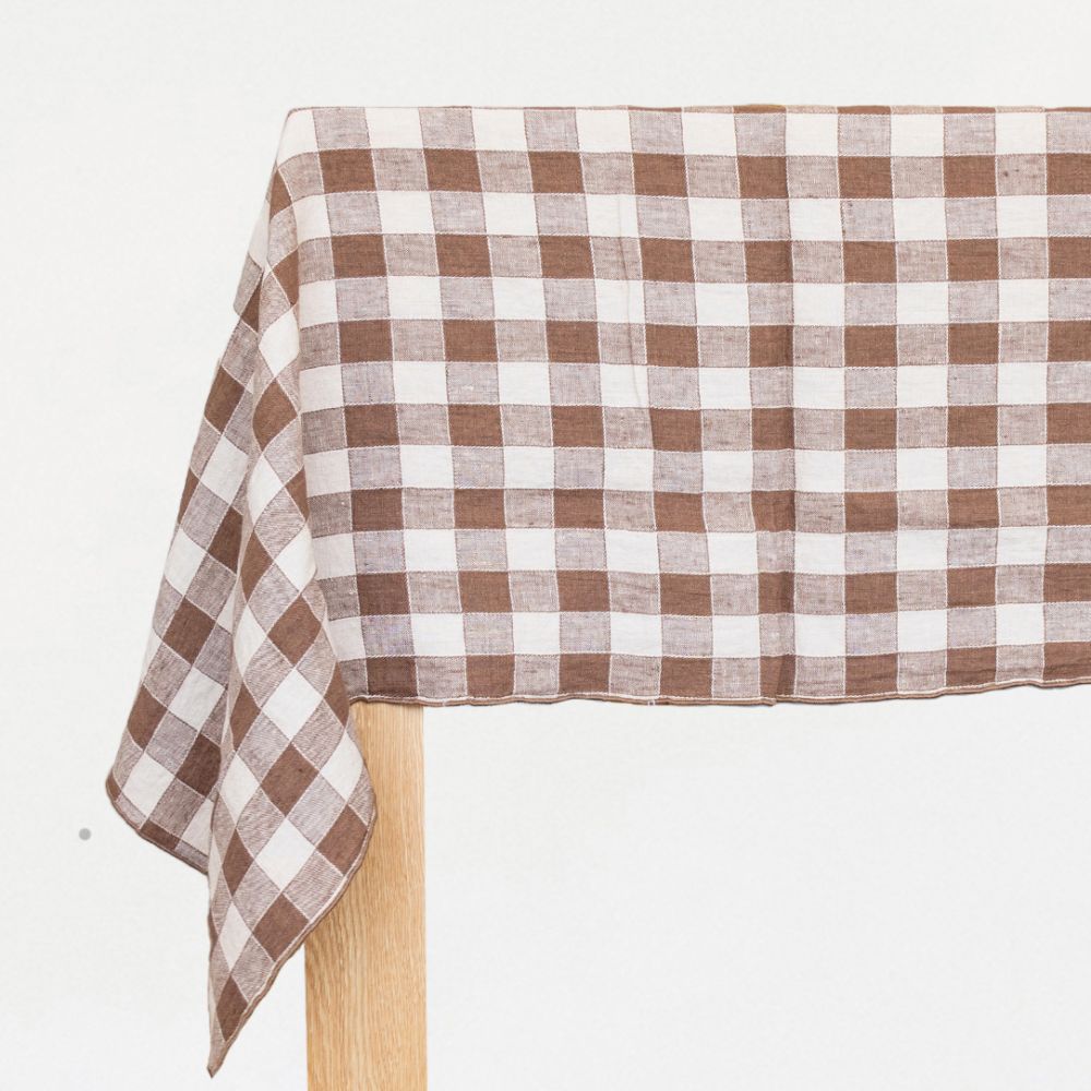 checkered tablecloth brown