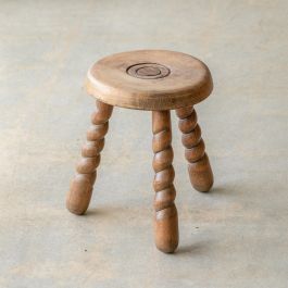 Panoplie - Short French Wood Tripod Stool with Twisted Legs